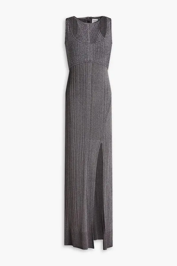 Herve Leger Cutout Metallic Ribbed-knit Gown
