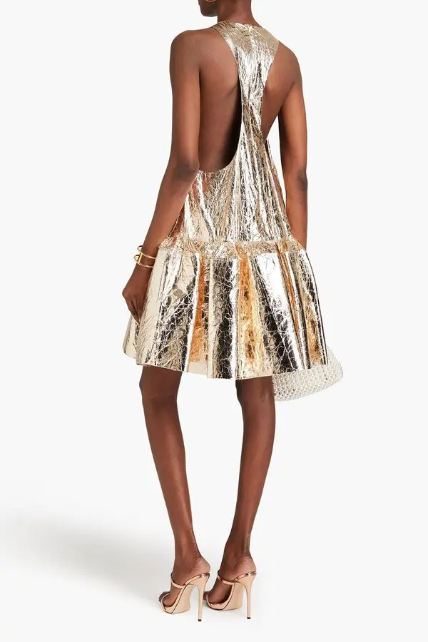 Zimmermann Crinkled Metallic Woven Mini Dress