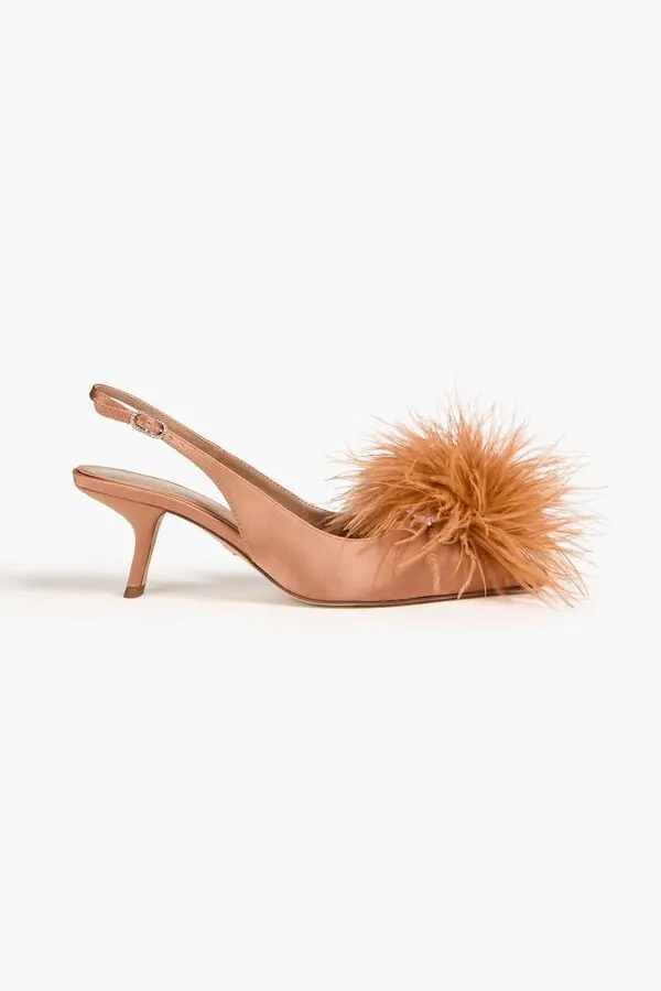 Sam Edelman Bianka Feather-trimmed Slingback Pumps