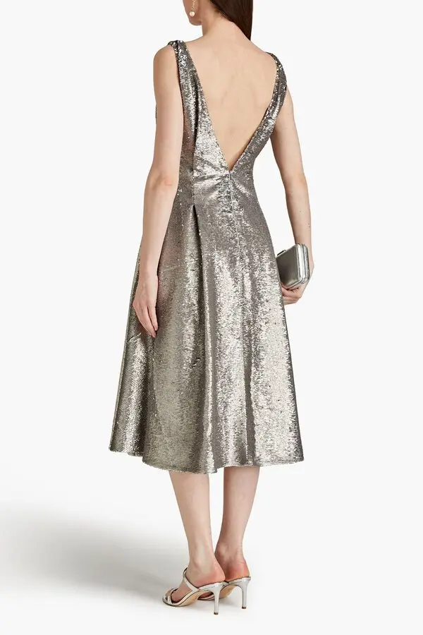 EMILIA WICKSTEAD Pleated Sequined Tulle Midi Dress