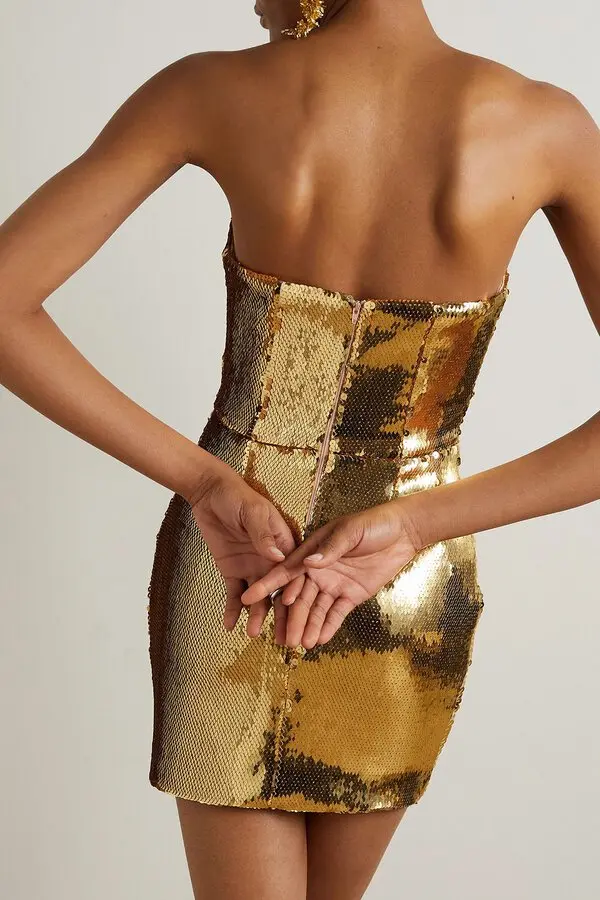 Alex Perry Keaton Strapless Sequin Crepe Mini Dress In Gold - 55% Off |  Editorialist