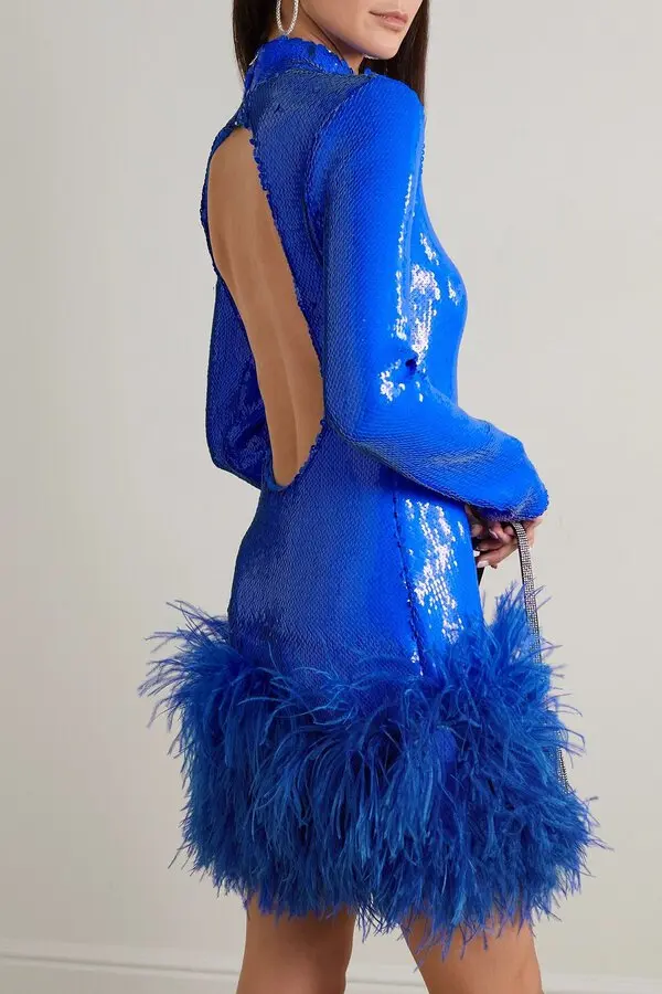 david koma blue sequin dress LONG SLEEVE MINI SEQUIN DRESS  David Koma