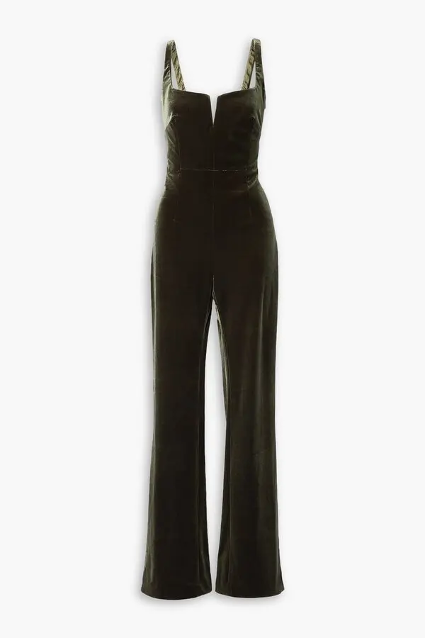 Galvan Stretch-velvet Jumpsuit - Army Green