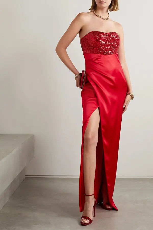 SEMSEM Gathered Sequin-embellished Gown