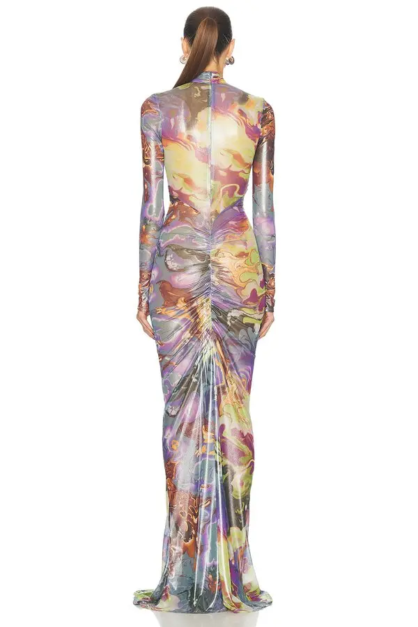 Lapointe Printed Mesh Halter Gown - Marble