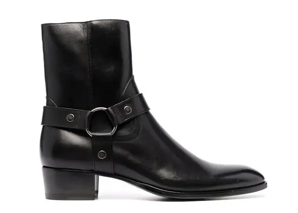 Saint Laurent Wyatt Harness Boots In Leather - Black