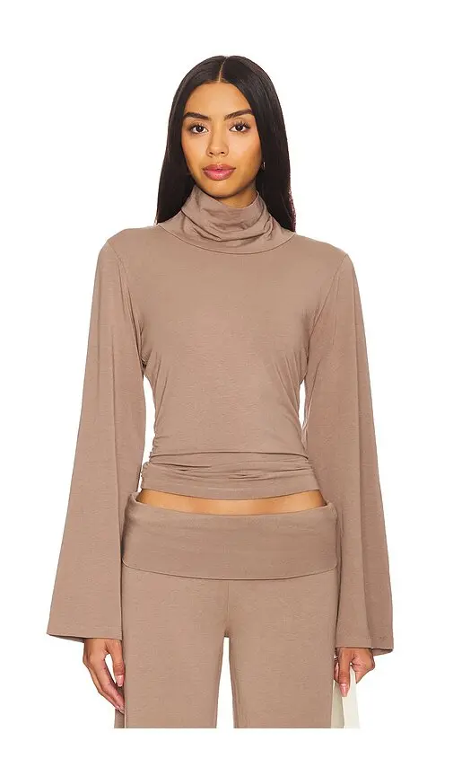 BOBI Long Sleeve Top With Bell Sleeves And Ruching