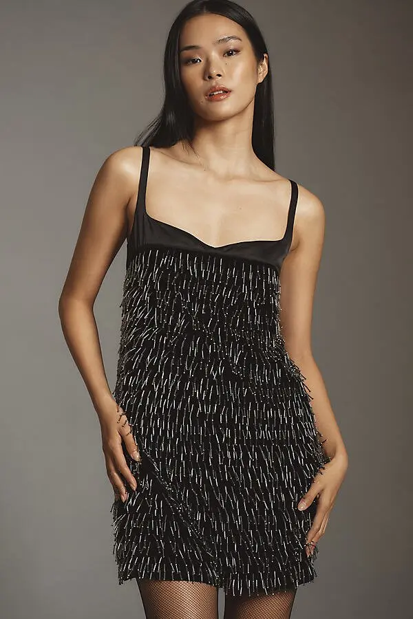 Anthropologie Sweetheart Fringe Mini Dress In Black - 86% Off | Editorialist