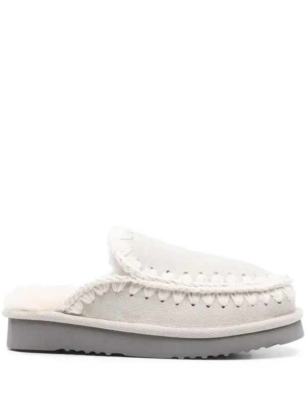 Mou Slip-on Suede Shearling Slippers - Grey