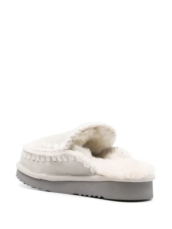 Mou Slip-on Suede Shearling Slippers - Grey