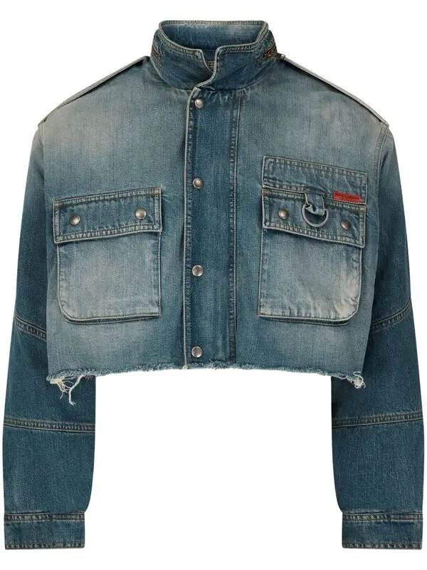 Martine Rose Logo-patch Denim Cropped Jacket - Blue