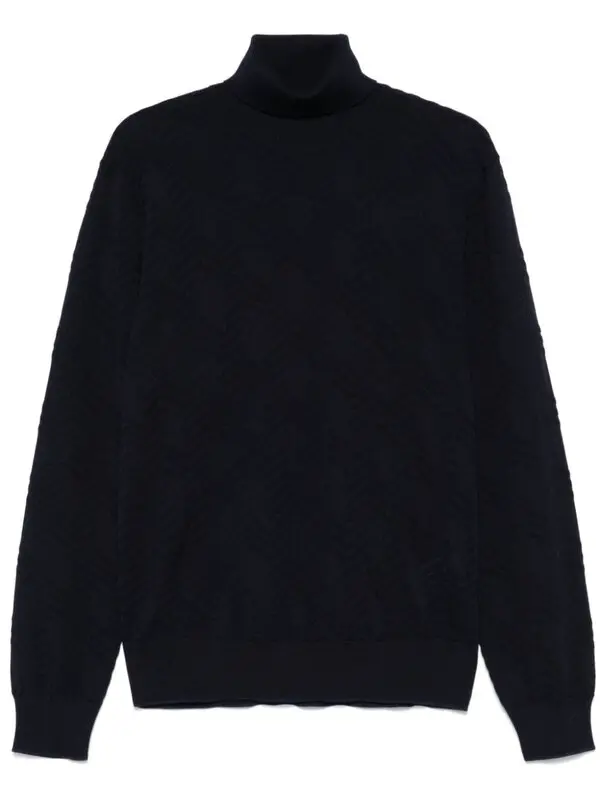 Missoni Chevron Knit Turtleneck Sweater - Blue