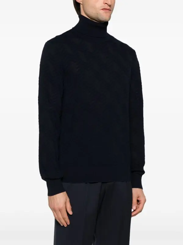 Missoni Chevron Knit Turtleneck Sweater - Blue