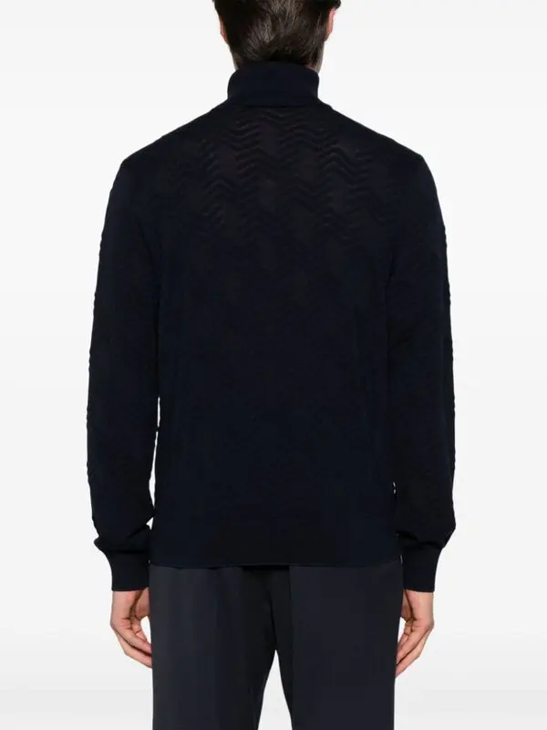 Missoni Chevron Knit Turtleneck Sweater - Blue