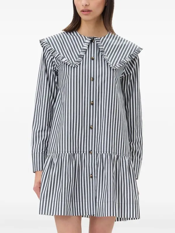 Ganni Striped Cotton Shirt Dress - Black | Editorialist