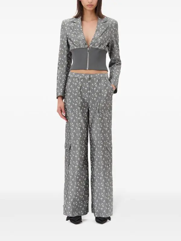 GANNI Jacquard Cropped Blazer - Grey
