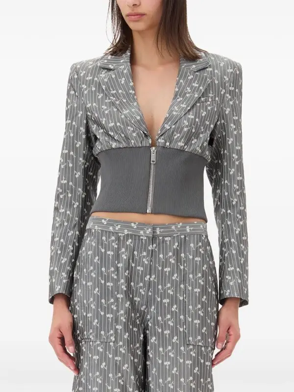 GANNI Jacquard Cropped Blazer - Grey