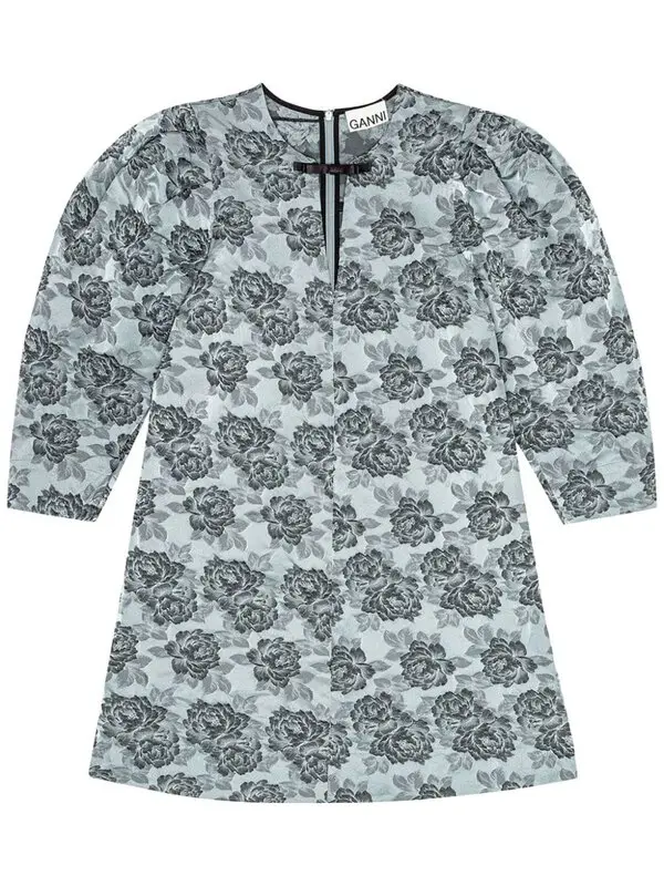 GANNI Patterned Jacquard Mini Dress - Blue