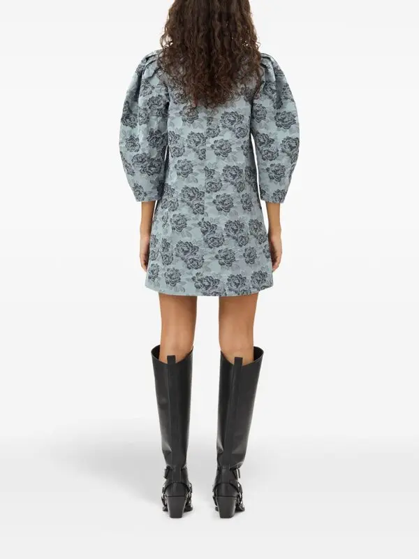 GANNI Patterned Jacquard Mini Dress - Blue
