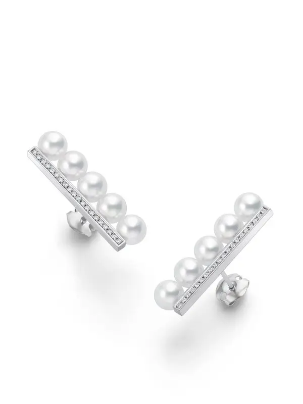 TASAKI 18kt White Gold Balance Plus Akoya Pearl And Diamond Earrings - Silver