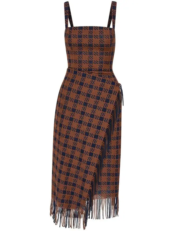 Oscar De La Renta Check Fringe Guipure Skirt