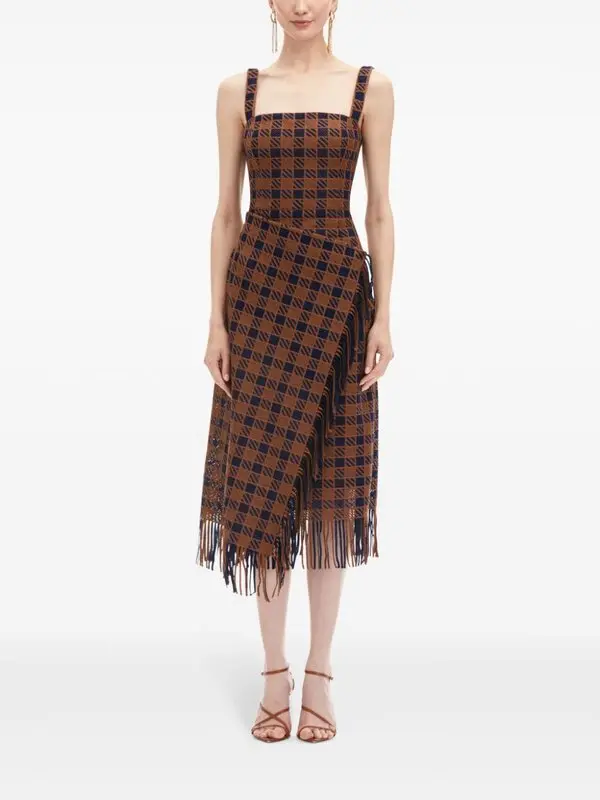 Oscar De La Renta Check Fringe Guipure Skirt