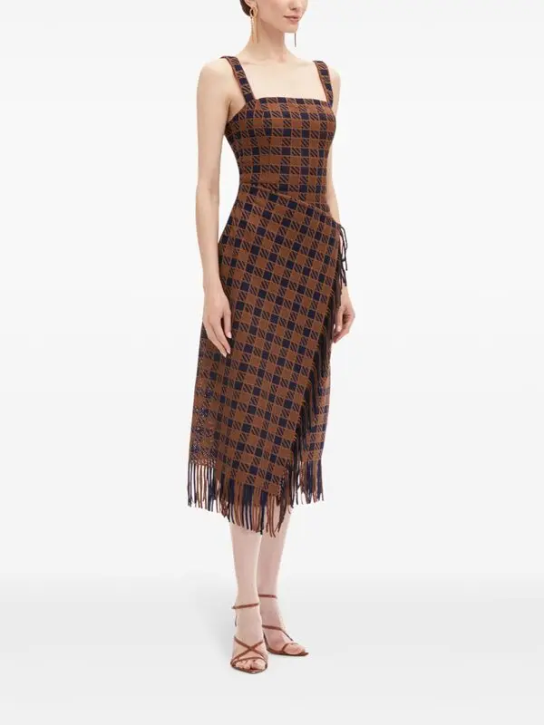 Oscar De La Renta Check Fringe Guipure Skirt