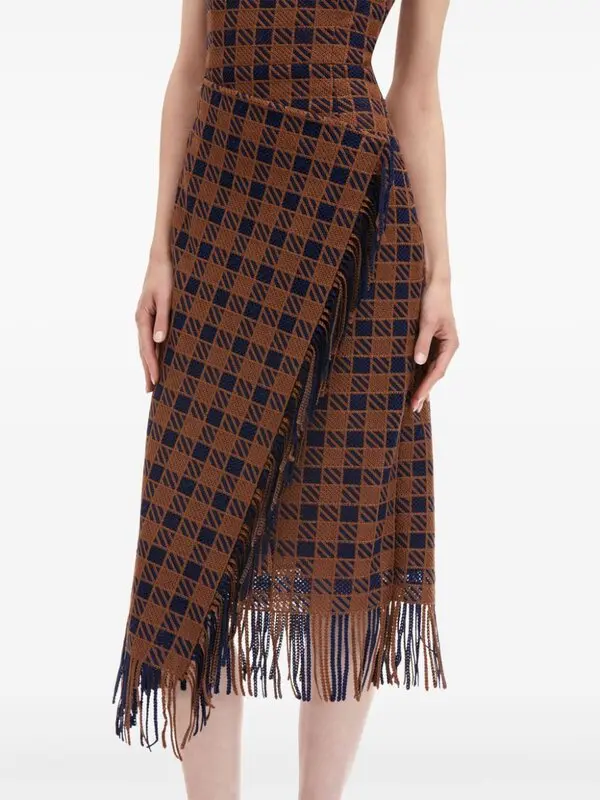 Oscar De La Renta Check Fringe Guipure Skirt