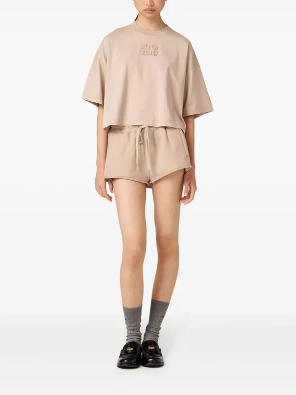 Miu Miu Logo-Embroidered T-Shirt - Neutrals | Editorialist
