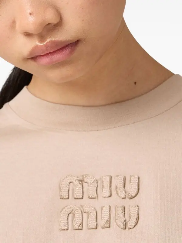 Miu Miu Logo-Embroidered T-Shirt - Neutrals | Editorialist