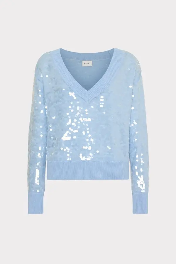 MILLY Ilaria Sequin V-neck Long Sleeve Sweater