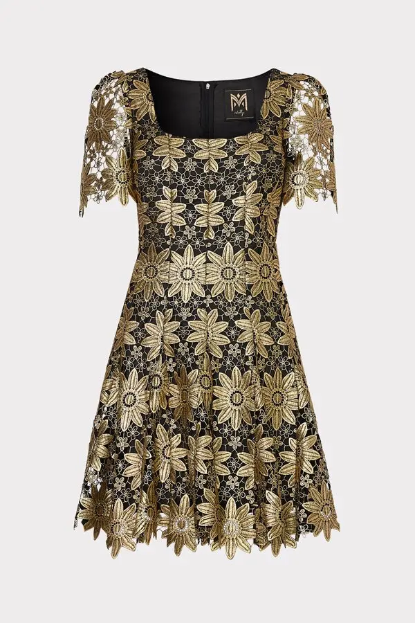 lace godet dress Metallic Lace Godet Fishtail Gown in Gold - 8 main image 1