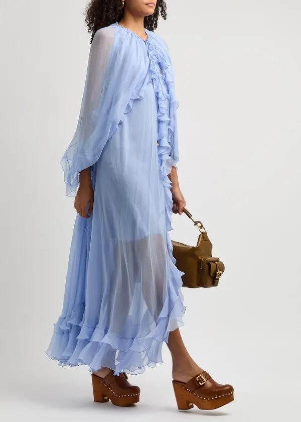Chloé Ruffled Cape-effect Silk-chiffon Gown