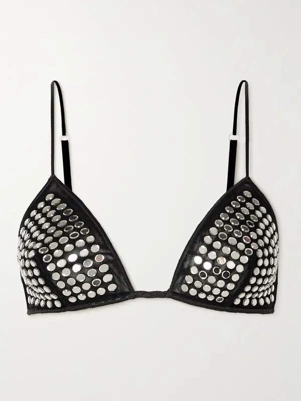 Oseree Crystal-embellished Stretch-tulle Bra - Black