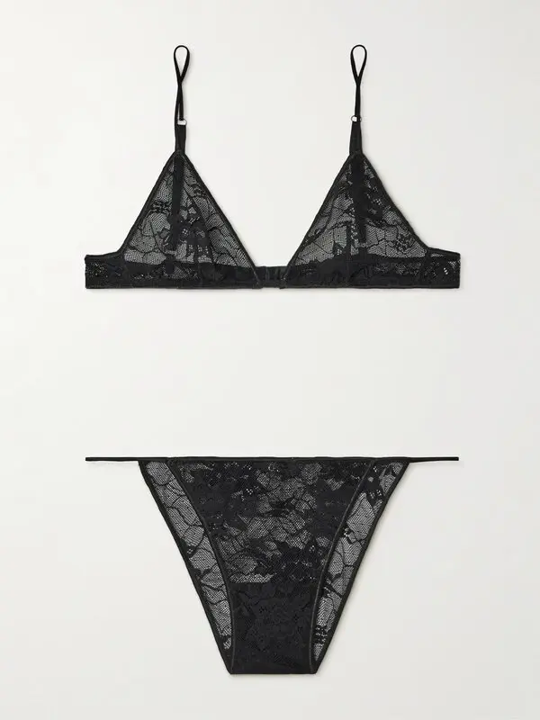 Oseree Stretch-lace Bra And Briefs Set - Black
