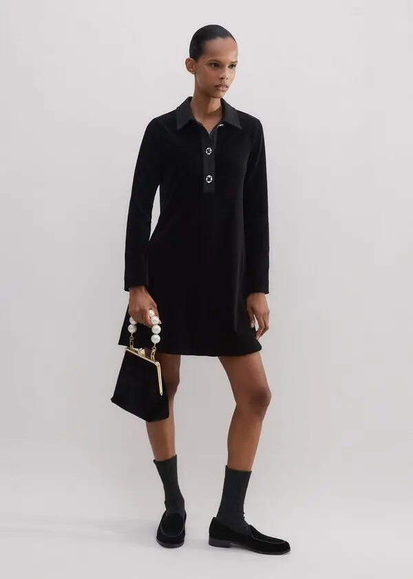 Me+Em Crystal Button Cord Velour A-Line Dress In Black - 50% Off |  Editorialist