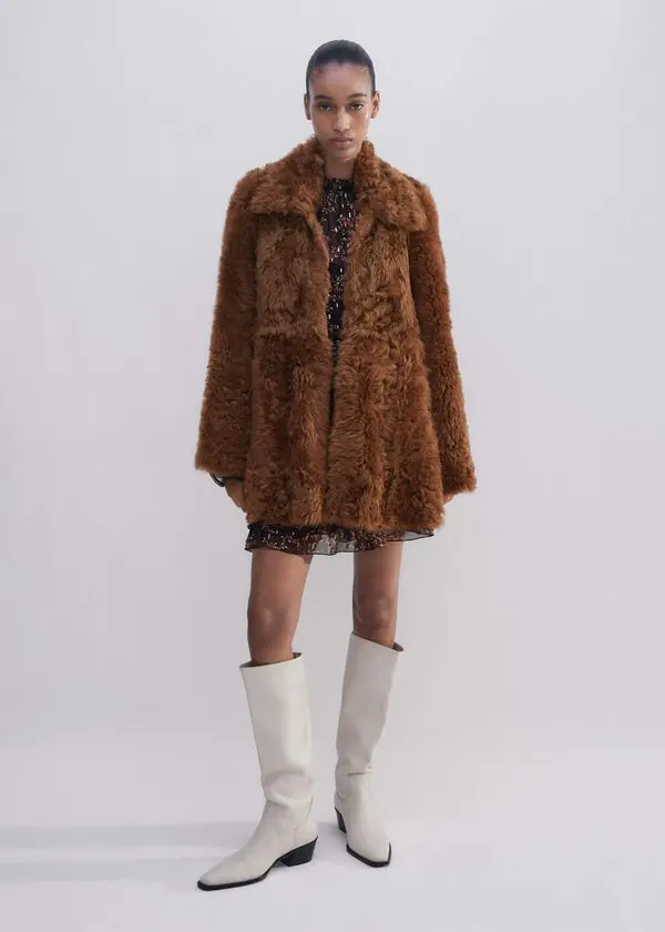 ME+EM Luxe Shearling Swing Coat - Toffee
