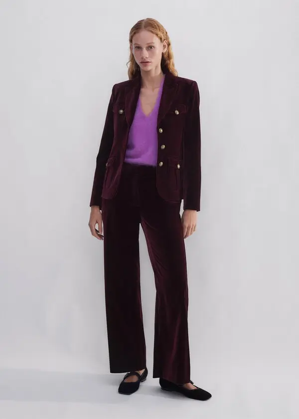 ME+EM Short-length Velvet Trousers - Deep Merlot