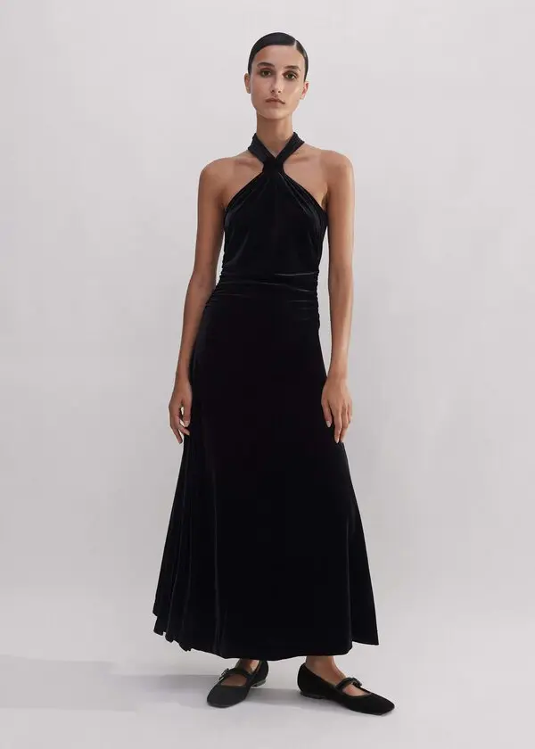 ME+EM Velour Halterneck Maxi Dress
