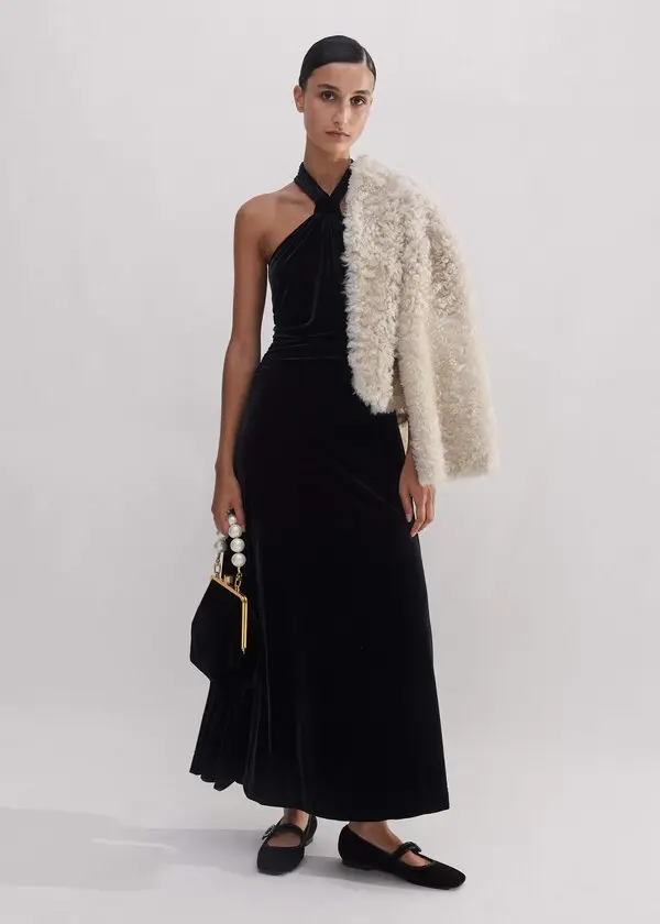 ME+EM Velour Halterneck Maxi Dress