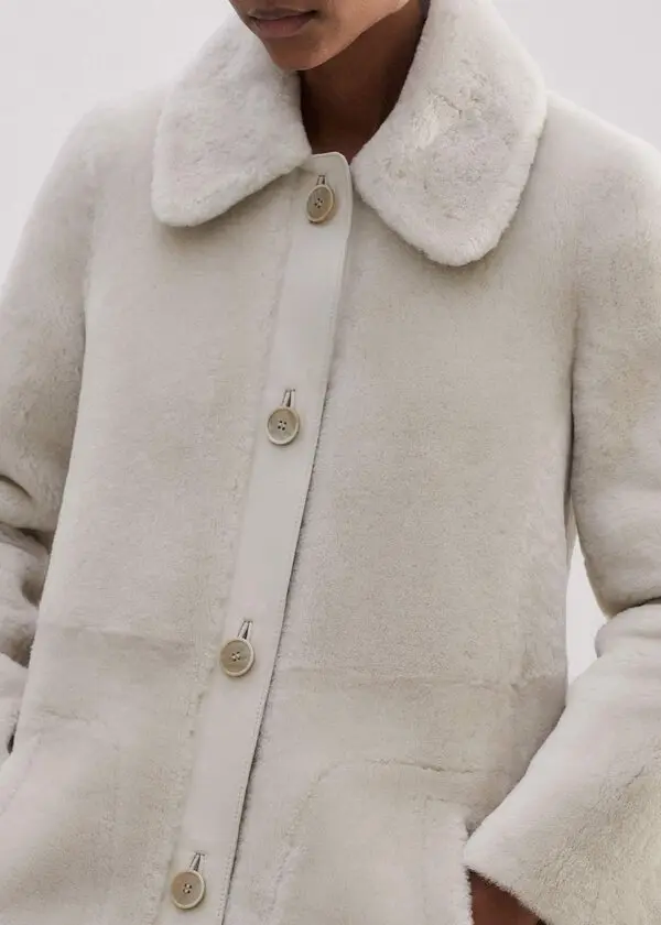 ME+EM Luxe Shearling Leather-mix Swing Coat - Natural
