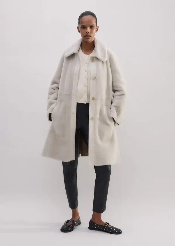 ME+EM Luxe Shearling Leather-mix Swing Coat - Natural