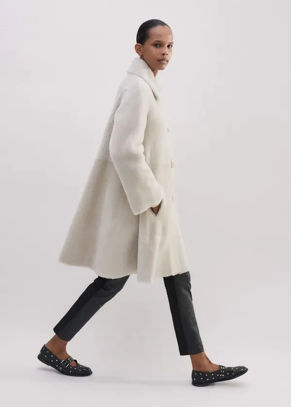 ME+EM Luxe Shearling Leather-mix Swing Coat - Natural