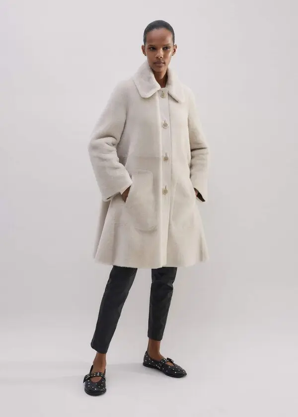 ME+EM Luxe Shearling Leather-mix Swing Coat - Natural
