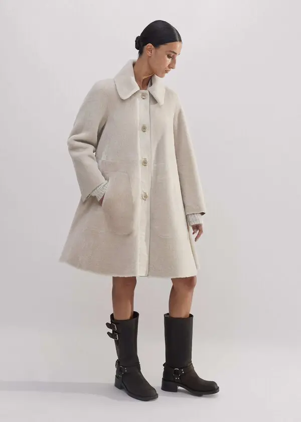 ME+EM Luxe Shearling Leather-mix Swing Coat - Natural
