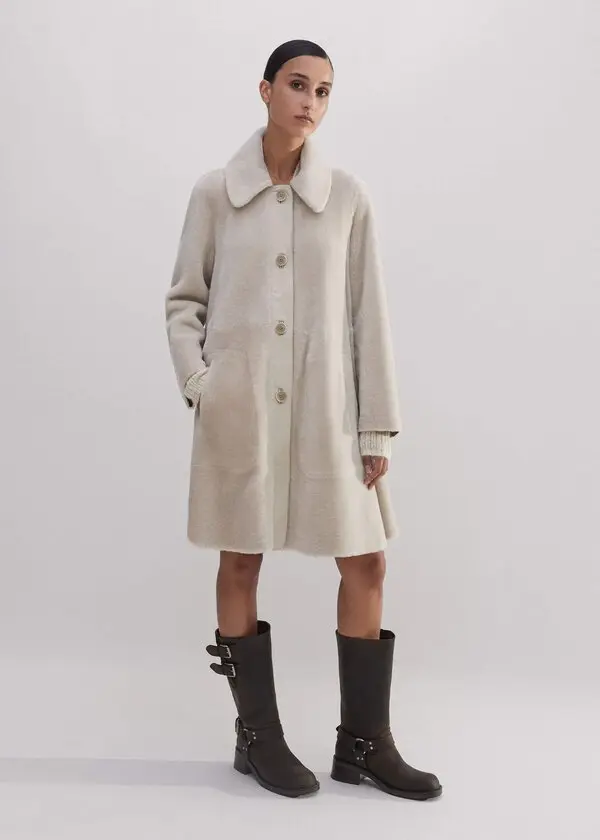 ME+EM Luxe Shearling Leather-mix Swing Coat - Natural