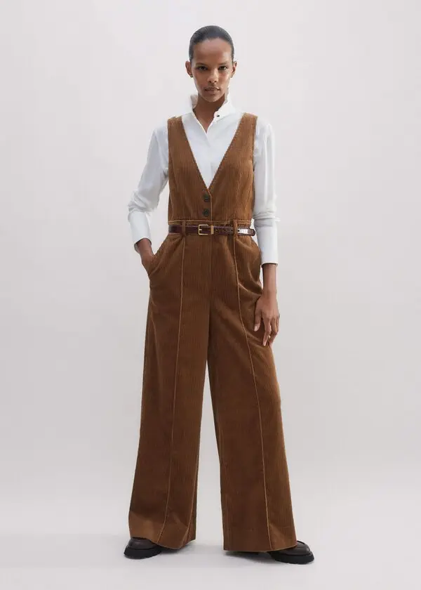 ME+EM Cord Wide-leg Jumpsuit - Caramel
