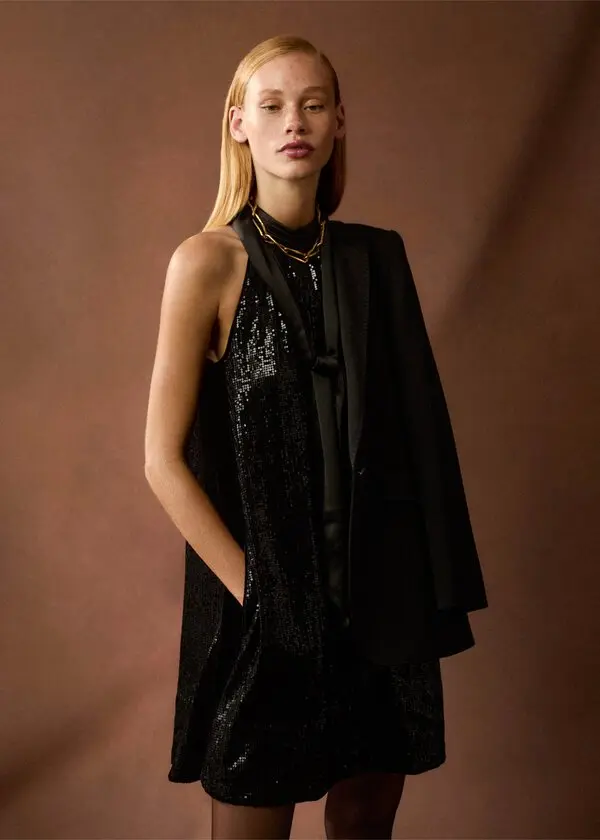 me and em sequin dress Me+Em Sequin Swing Dress With Tie In Black - 60% Off