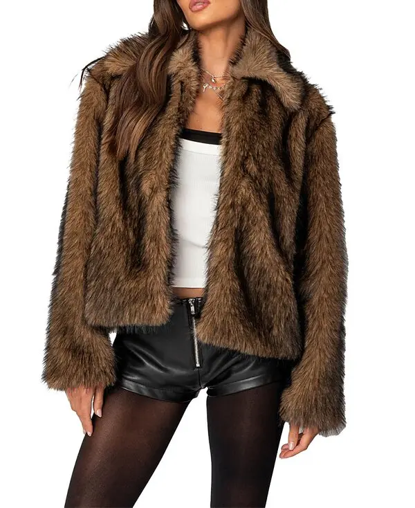 EDIKTED Faux Fur Jacket - Brown