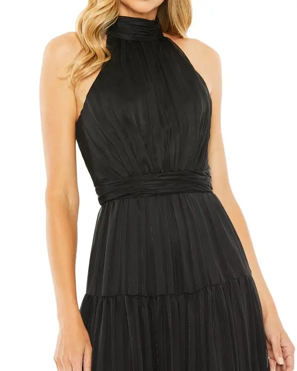 Mac Duggal Tie Neck Tiered Halter Gown